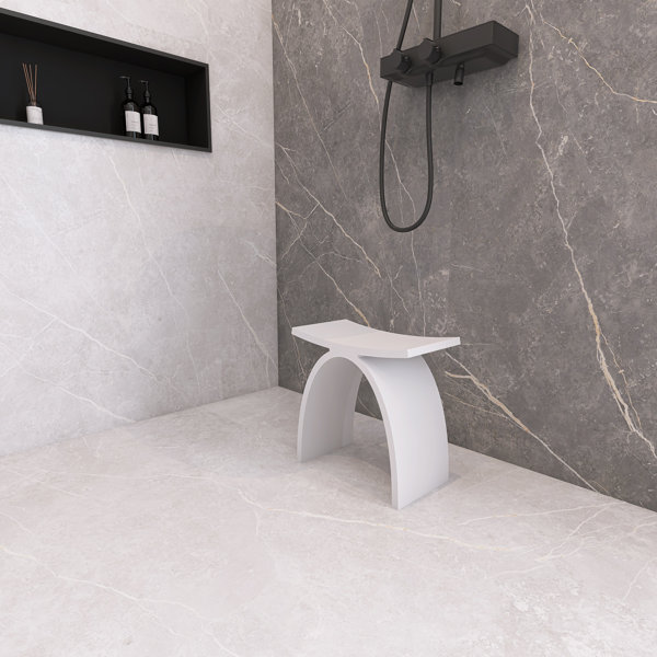 HIGEINE Solid Surface Shower Stool Freestanding Bathroom Stool Matte White | Wayfair